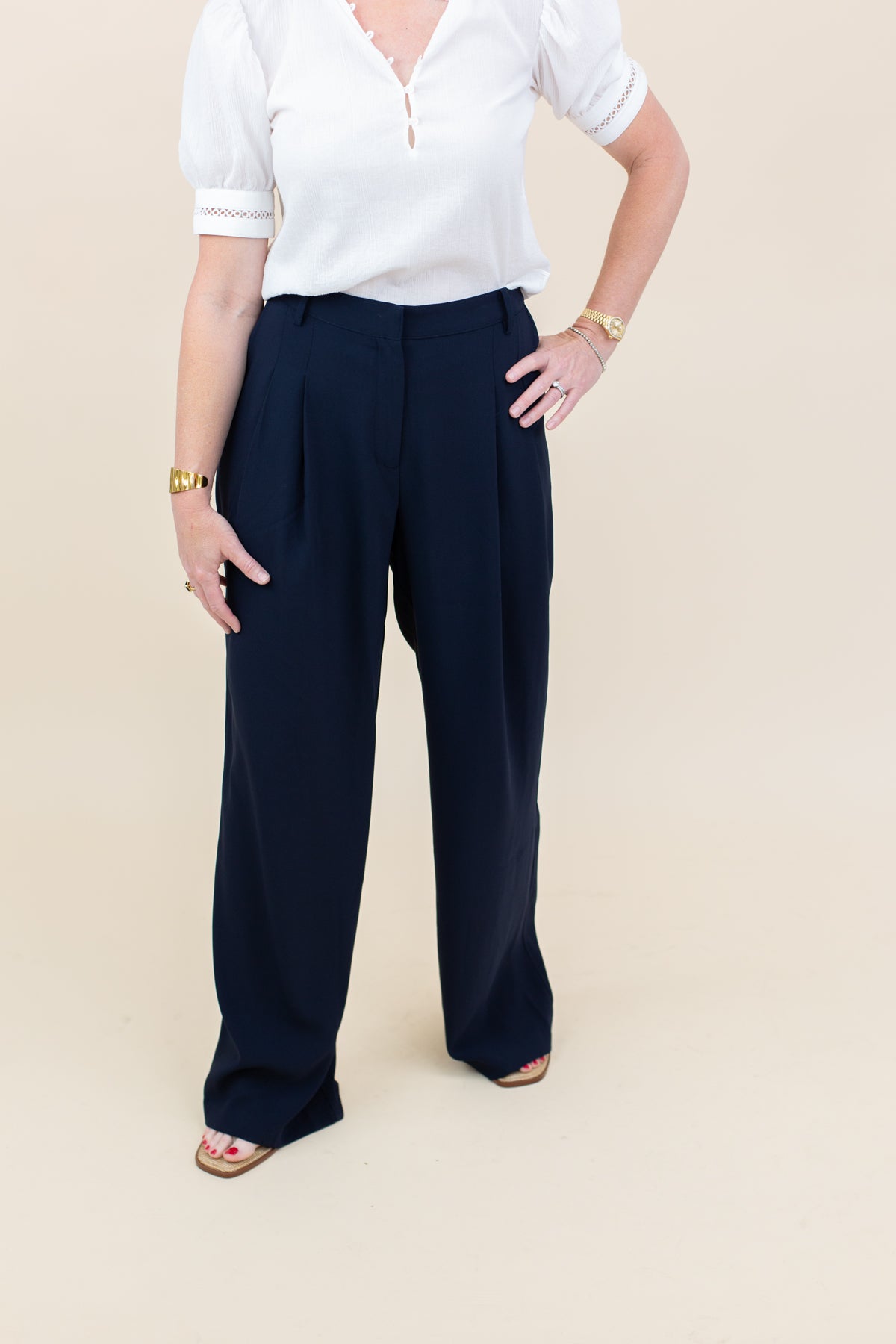 Navy Pintucked Trouser – French Cuff Boutique